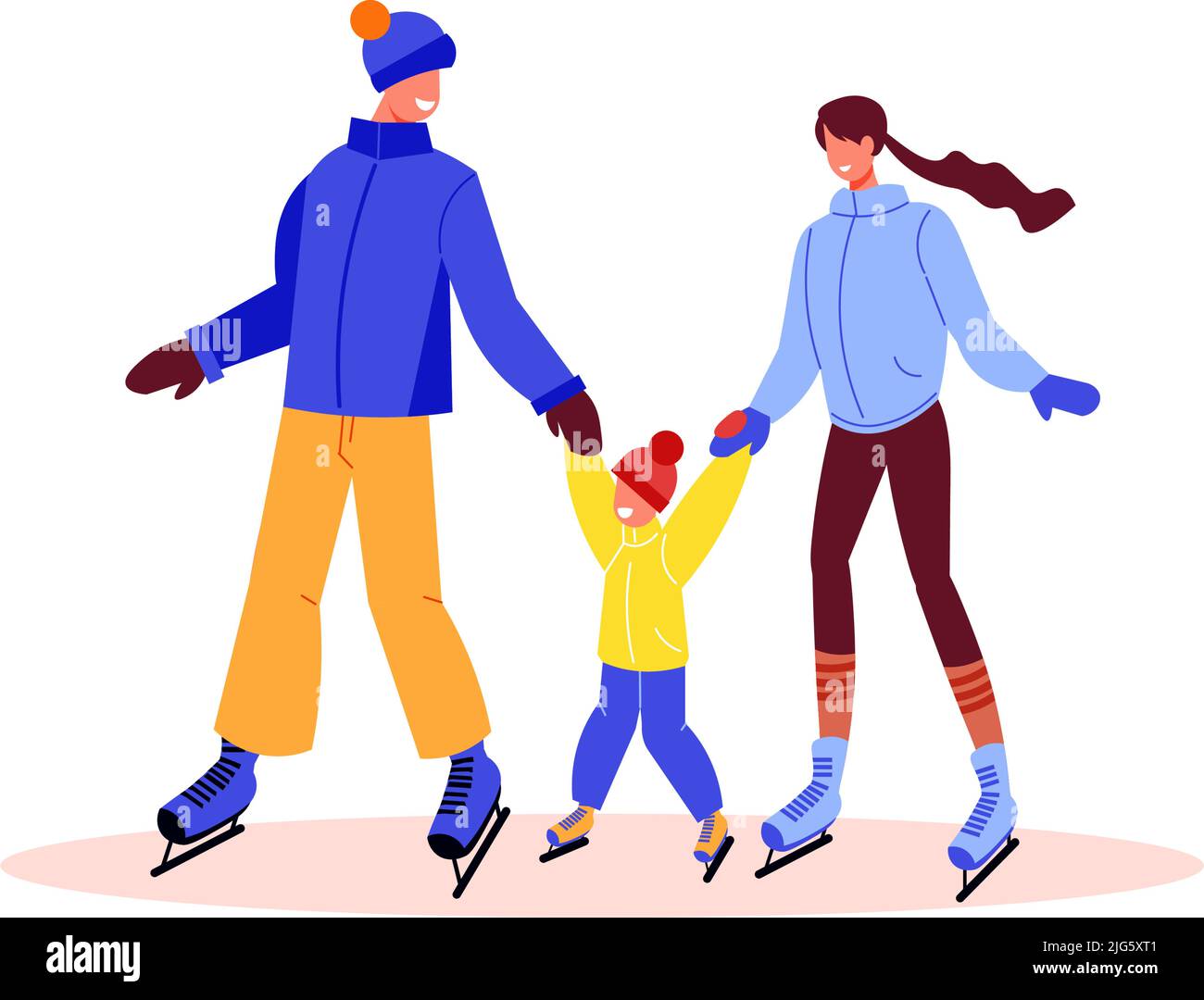 Family active holidays composition with parents and child skating on ...