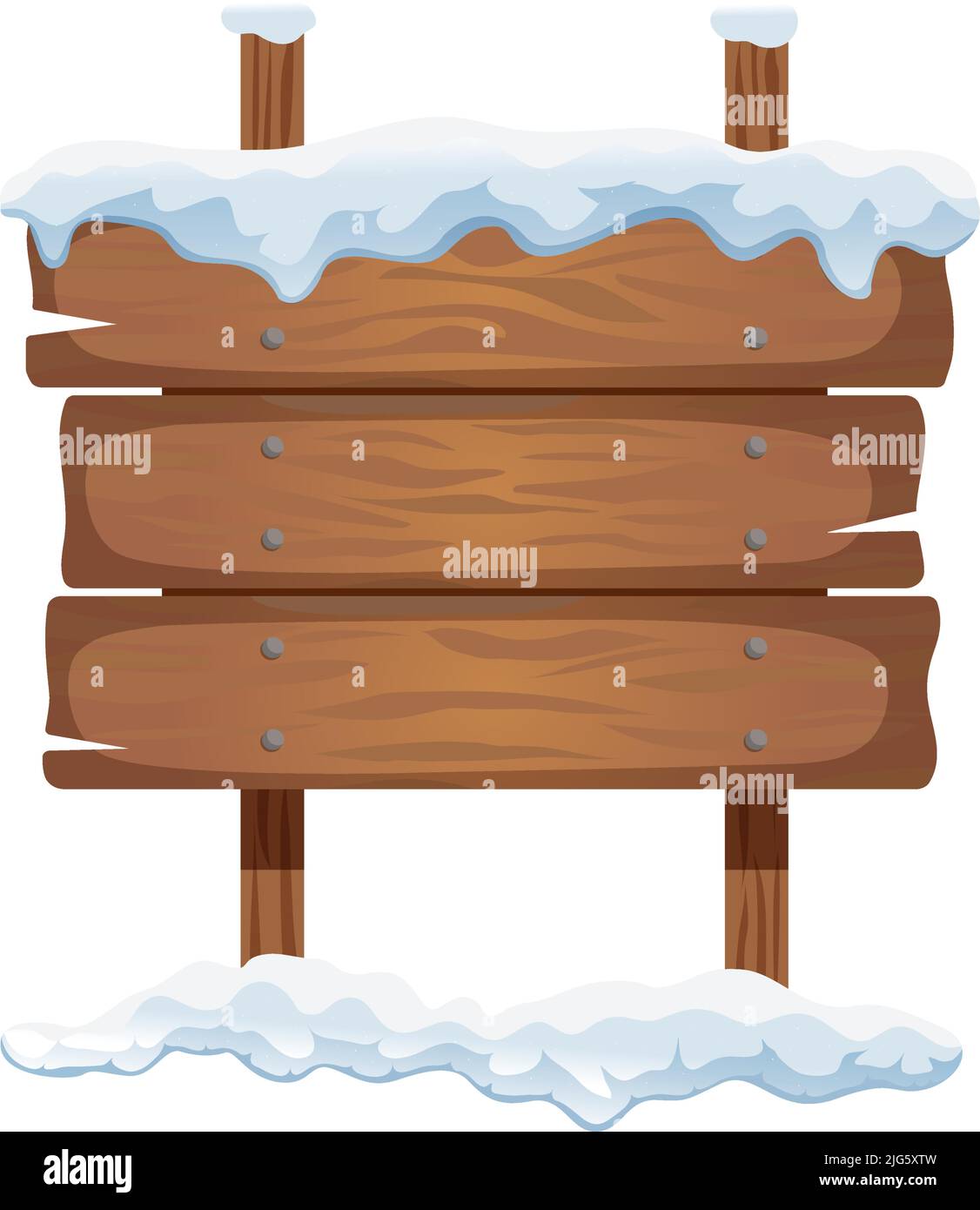 Realistic old wooden sign board with snow cap on white background ...