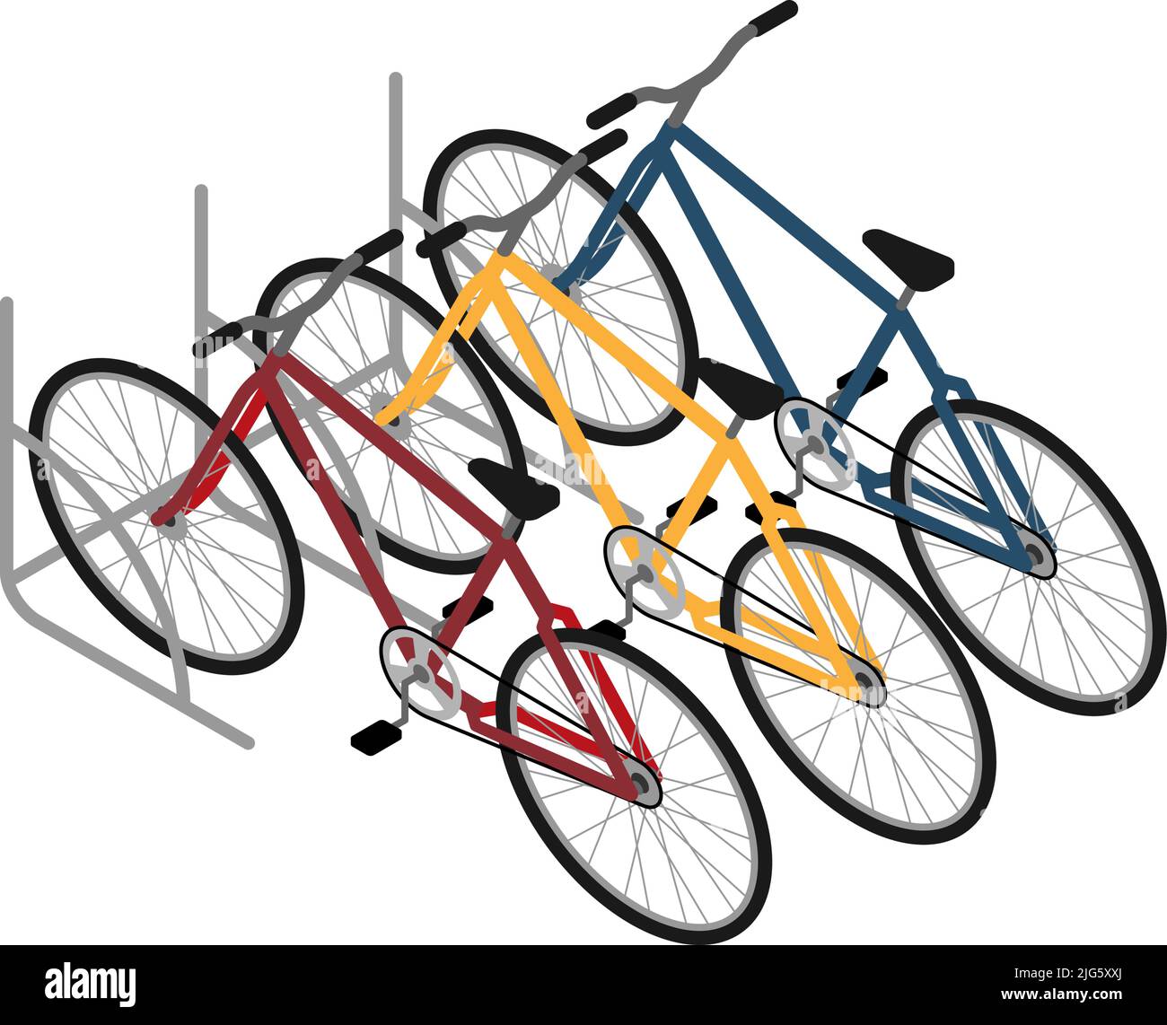 Metal rack with three colorful bicycles isometric icon vector ...