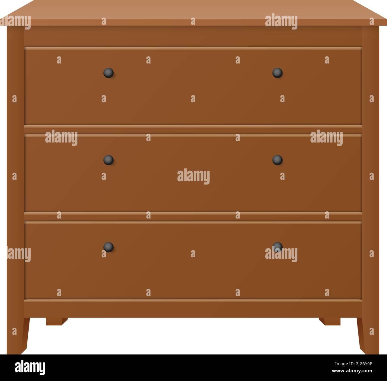 Brown wooden chest of drawers on white background realistic vector ...
