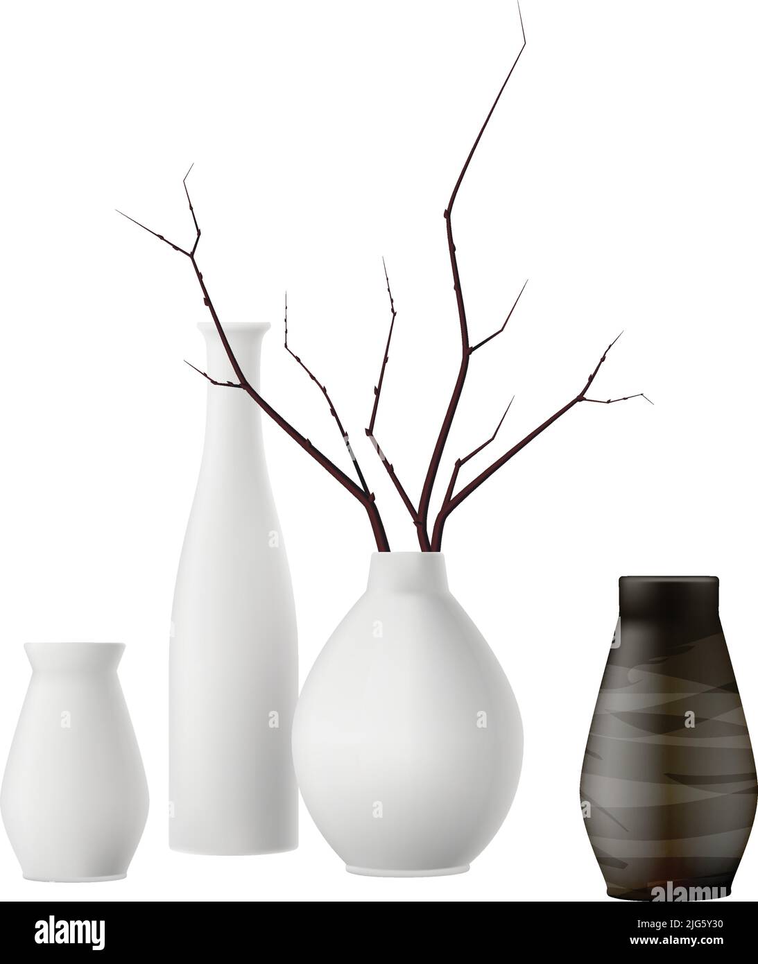 Realistic minimalistic vases of various size and shape for modern room ...