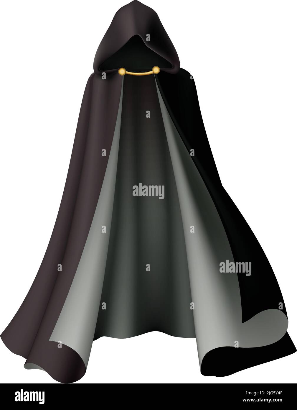 Black hooded cloak with golden detail for halloween costume realistic vector illustration Stock ...