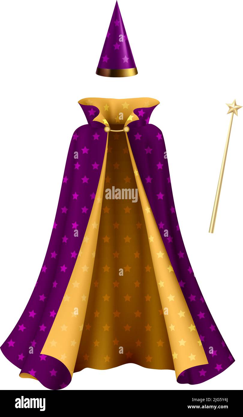 Magician clothes realistic composition with costume of magic man on ...