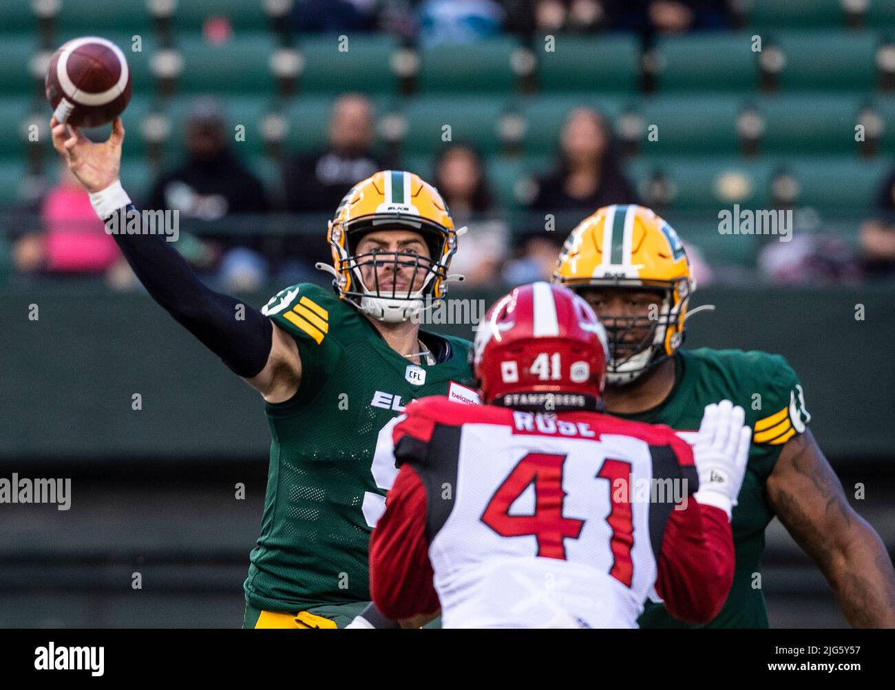 Edmonton, Alta., Canada, July 7, 2022. Edmonton Elks quarterback Nick ...