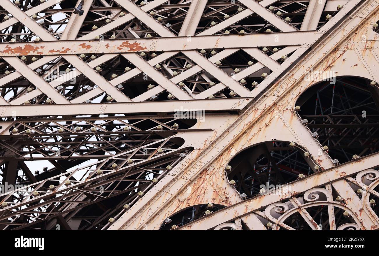 Paris, France. 7th July, 2022. Rust is seen on the Eiffel Tower in ...