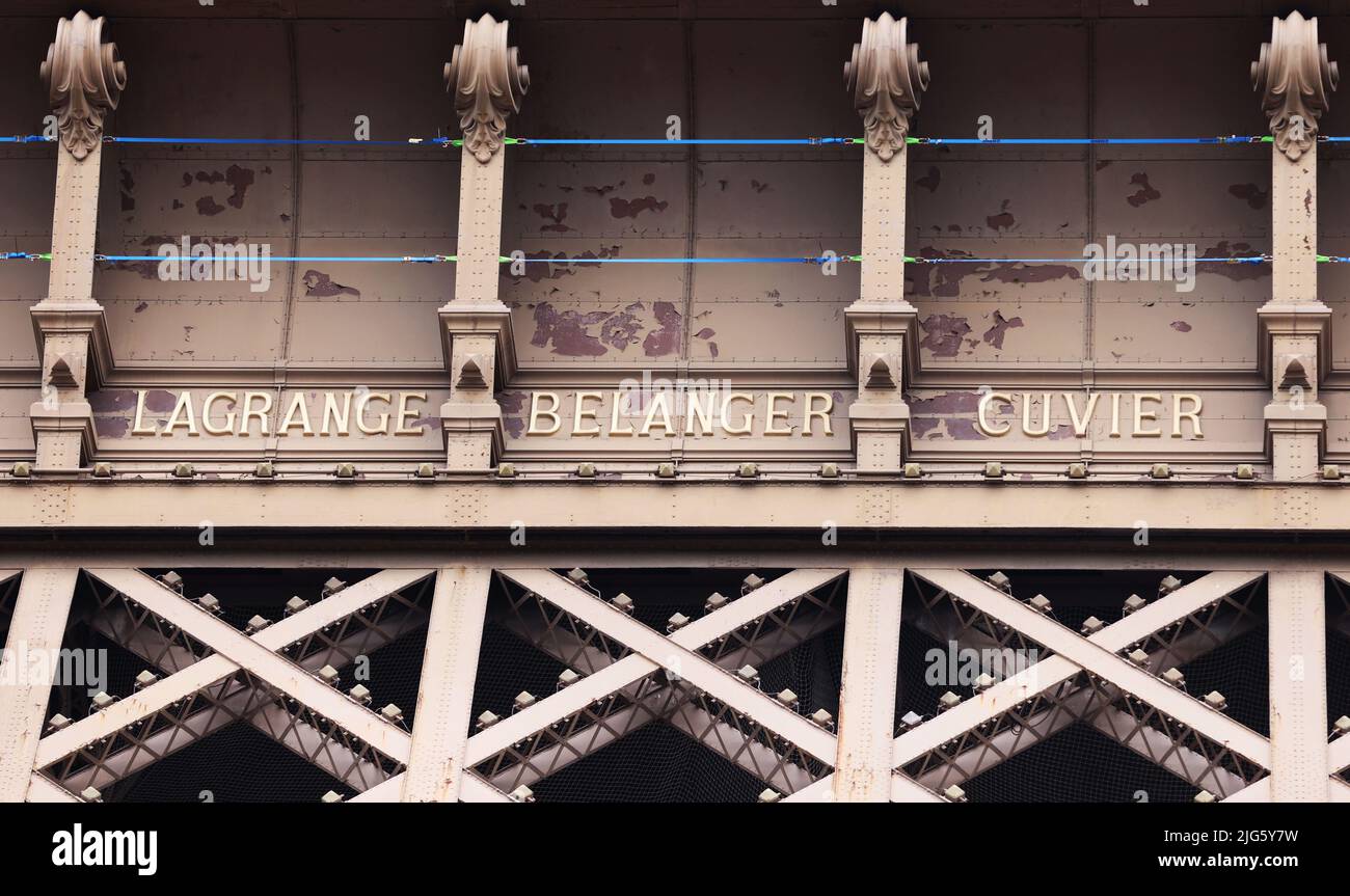 Paris, France. 7th July, 2022. Rust is seen on the Eiffel Tower in ...