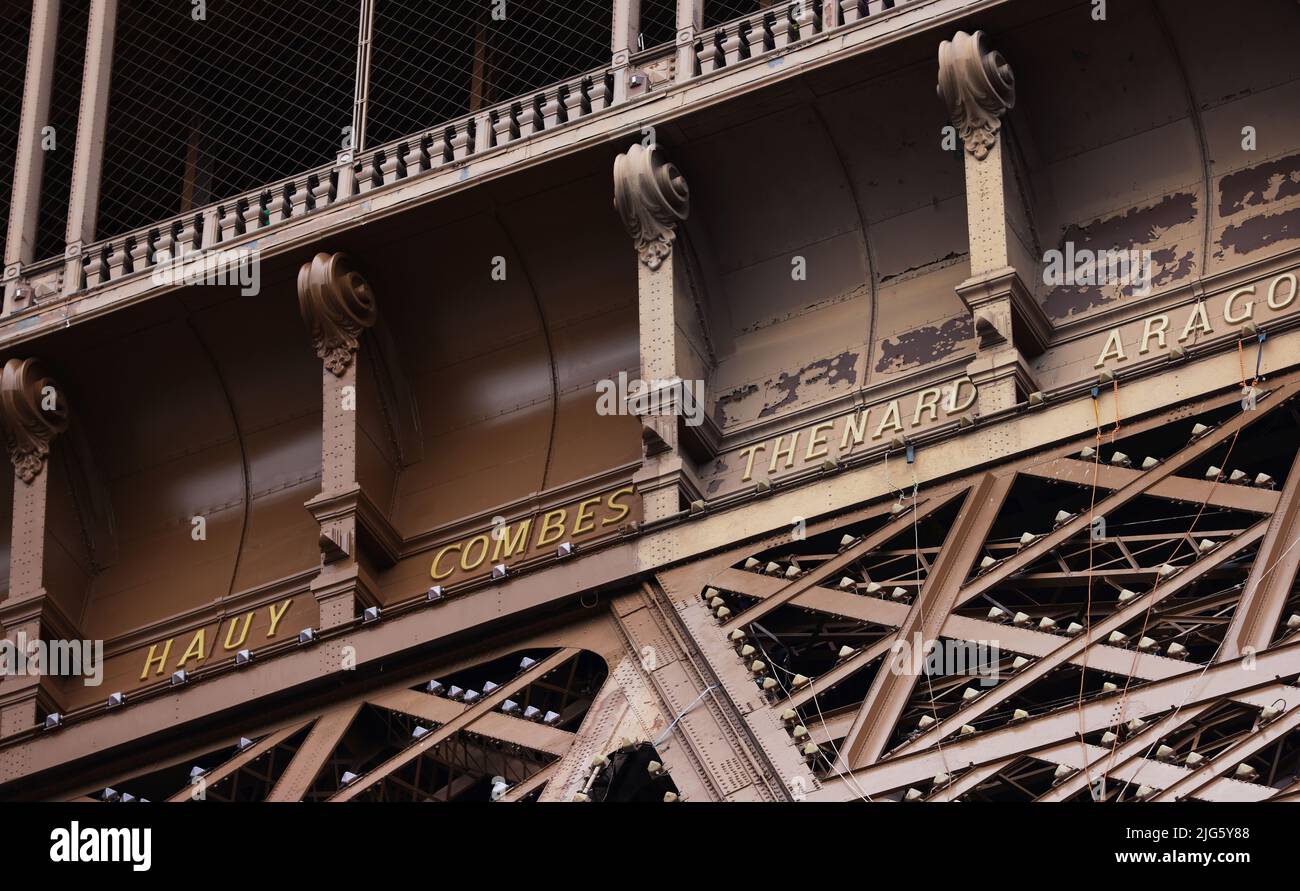 Paris, France. 7th July, 2022. Rust is seen on the Eiffel Tower in ...