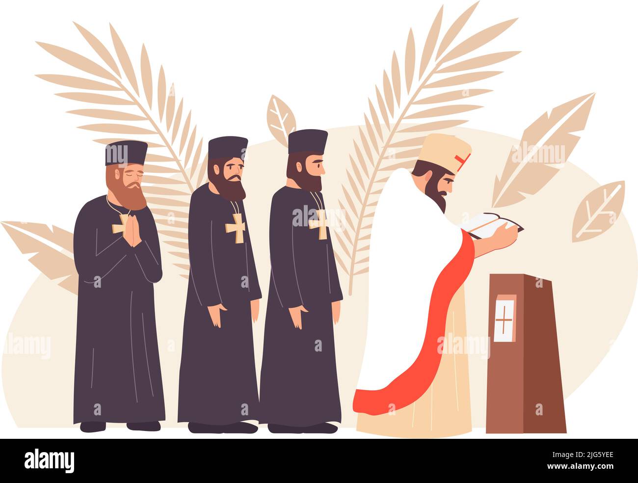 World religions flat composition with characters of christian members ...