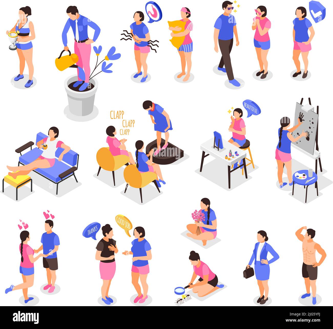 Human needs set of isometric icons with isolated human characters of ...