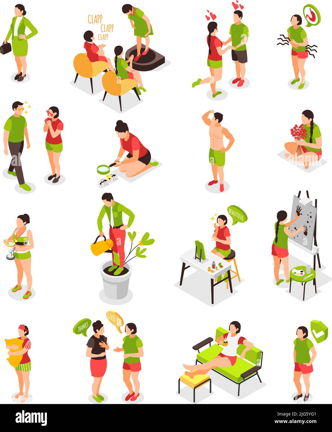 Human needs isometric icons recolor set with art and food symbols ...