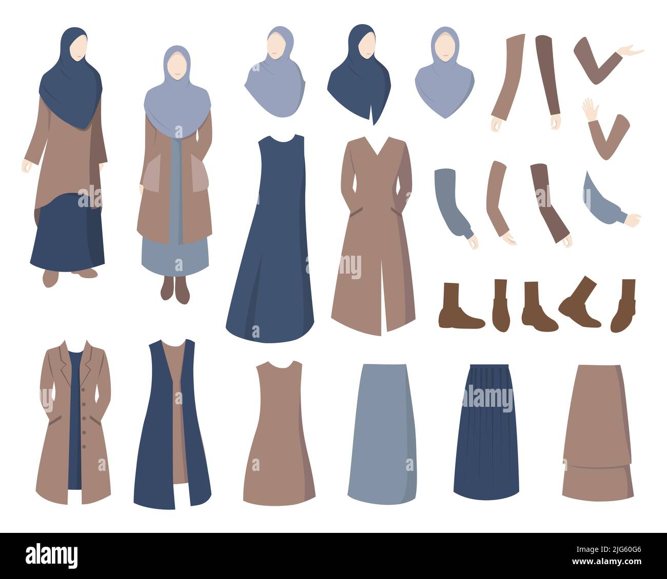 Stylish hijab women creation kit, female character body parts, trendy ...