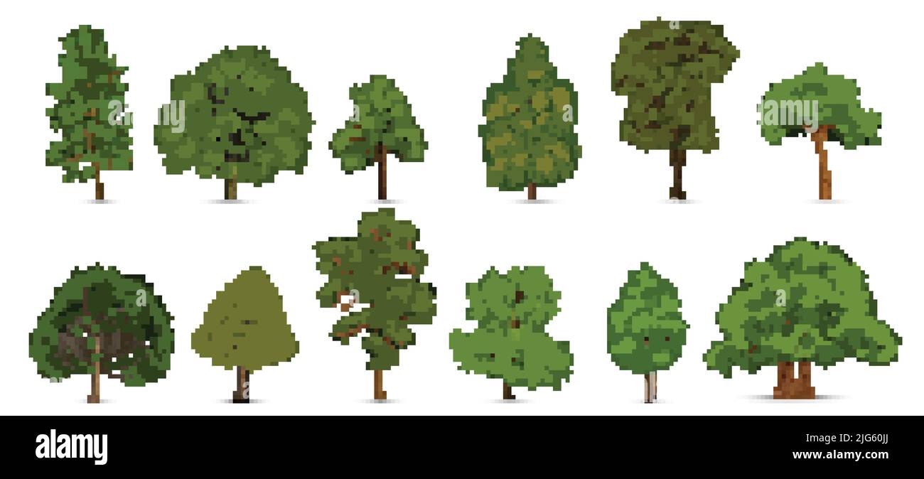 Realistic tree set with isolated images of single green trees of ...