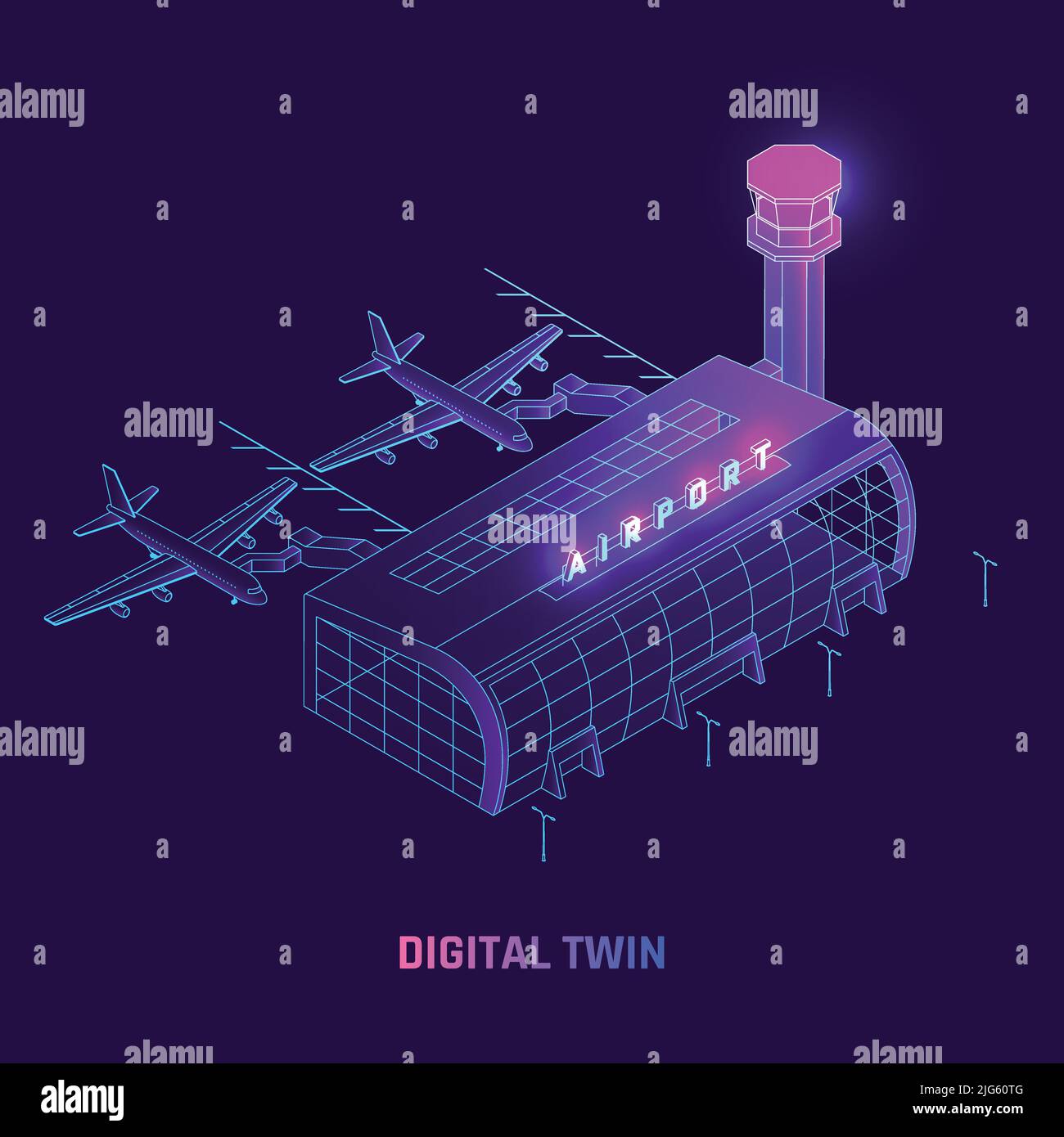 Airport daily operations aircrafts passengers flow maintenance digital twin 3d simulation ...