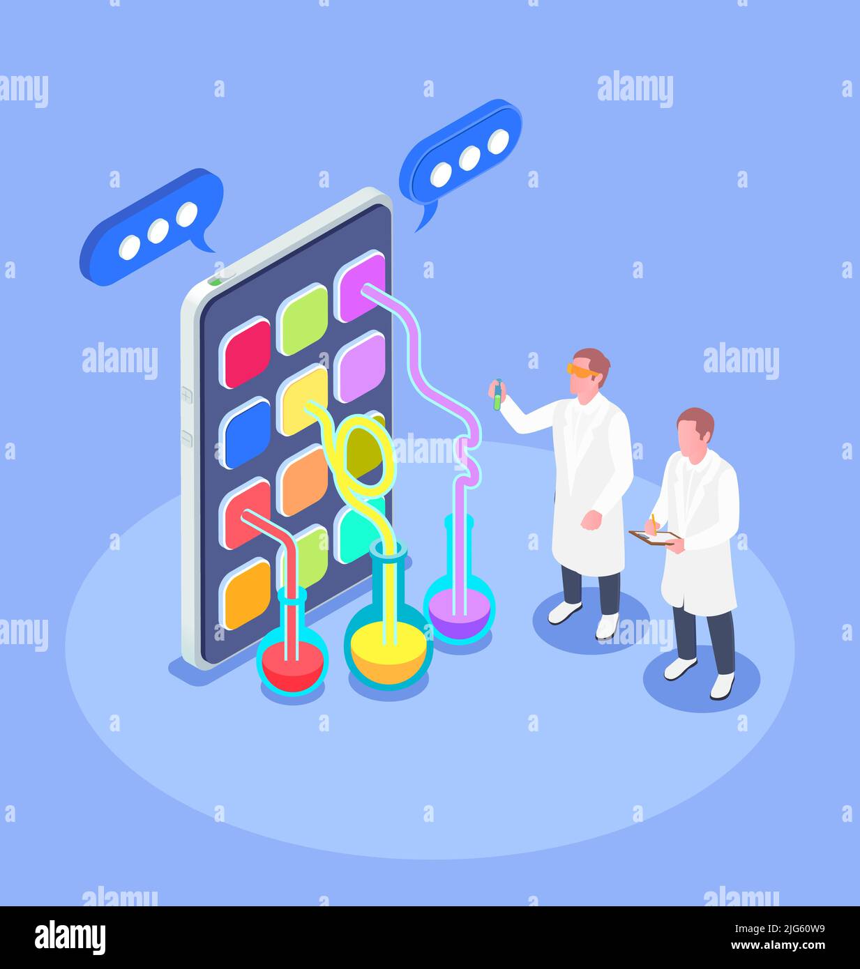 Isometric 3d application store optimization concept with two lap ...