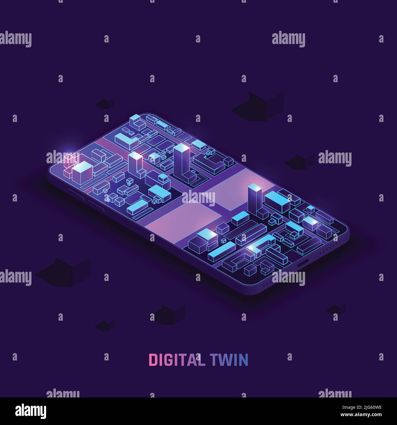 Digital twin technology smart city infrastructure isometric 3d simulation on smartphone screen ...