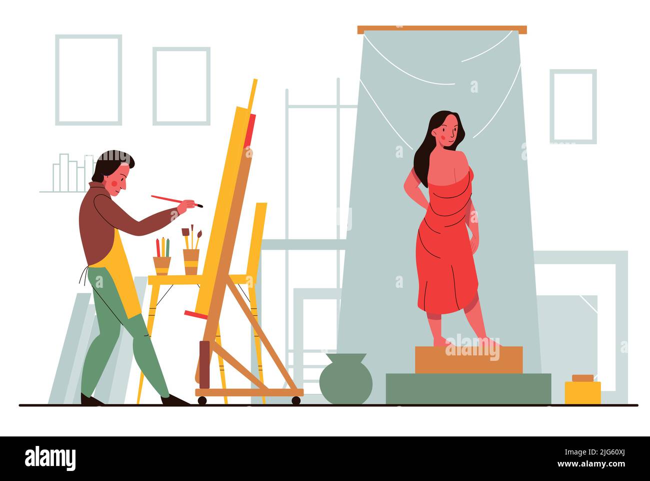 Artist professions background with painter and portrait symbols flat ...