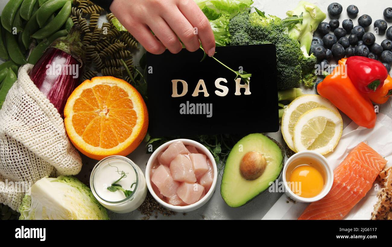 Dash flexitarian mediterranean diet on light background. Healthy food ...