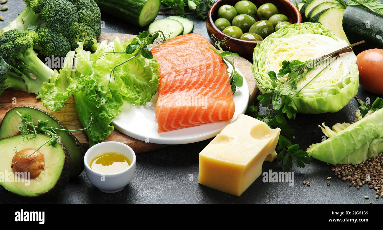 Dash flexitarian mediterranean diet on dark background. Healthy food ...