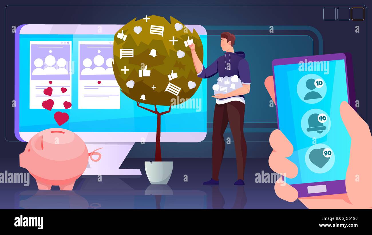 Blogger collecting comments likes and red hearts social icons in social ...