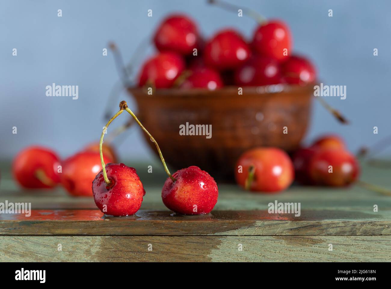 Still life with ripe and tasty cherries Stock Photo - Alamy