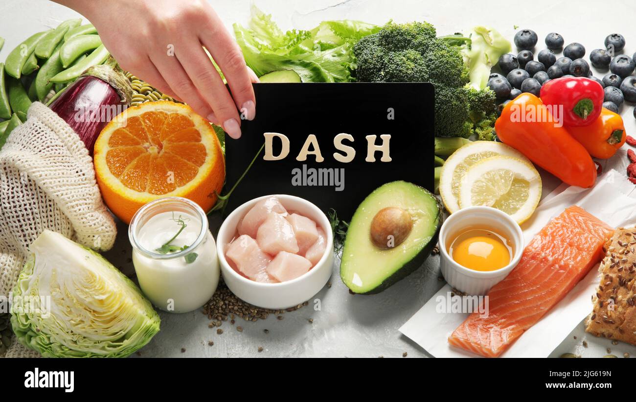 Dash flexitarian mediterranean diet on light background. Healthy food ...
