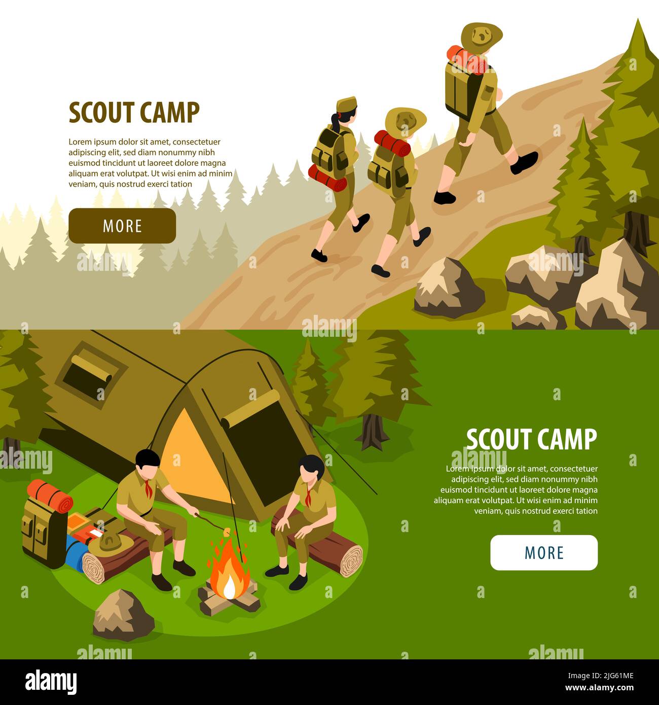Scout camp horizontal banners advertising outdoor activities ...