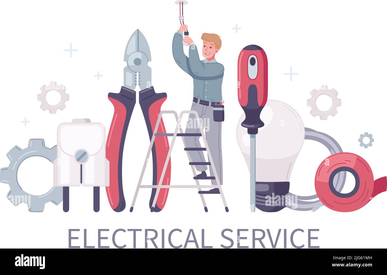 Electrician cartoon composition with editable text and character of man ...