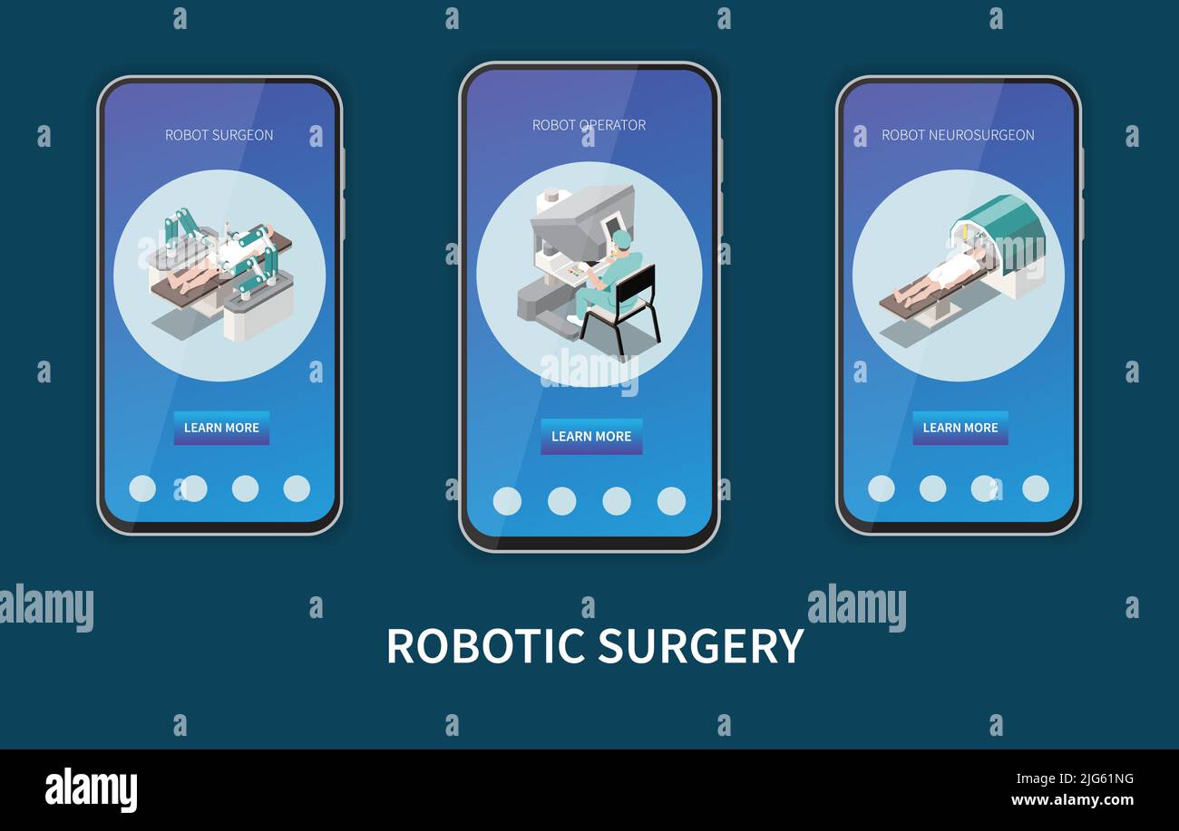Robotic surgery isometric set with robot operator symbols isolated ...