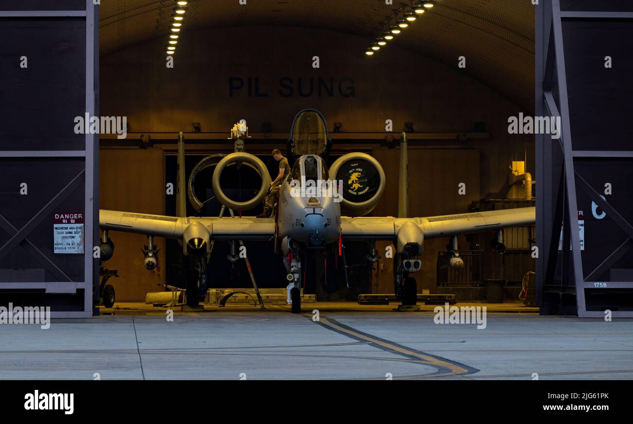 A 25th Fighter Generation Squadron crew chief, performs post flight ...