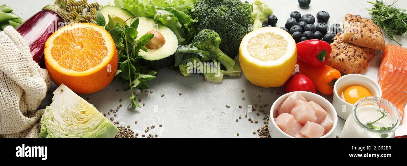 Dash flexitarian mediterranean diet on light background. Healthy food ...