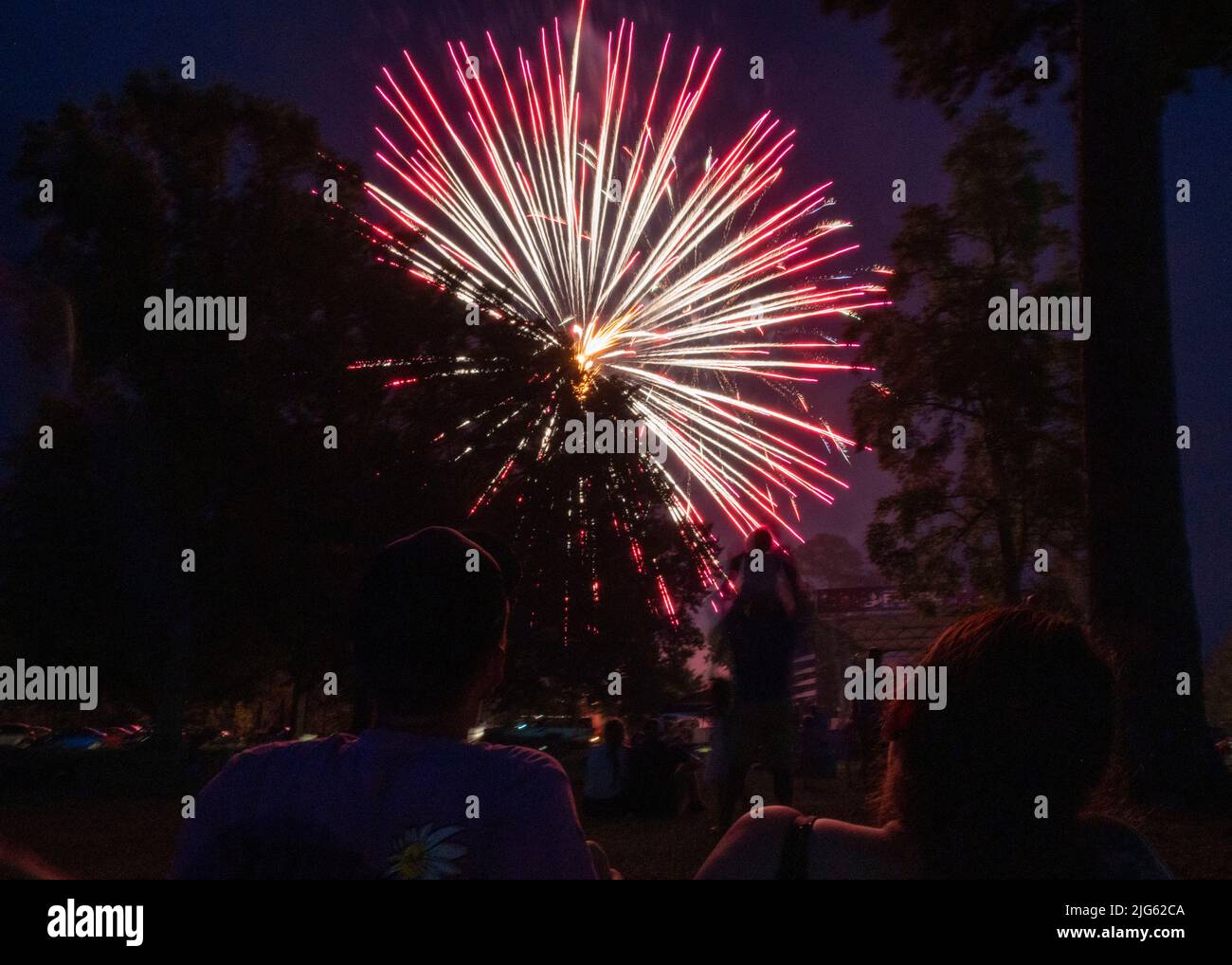 A display of fireworks go off in the sky during a 4th of July celebration at Seymour Johnson Air ...