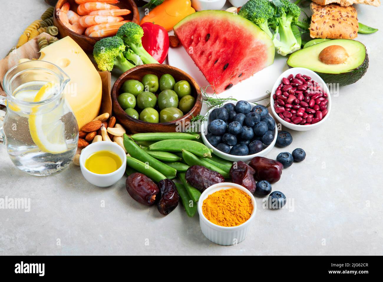 Healthy food assortment on light background. Diet concept Stock Photo ...