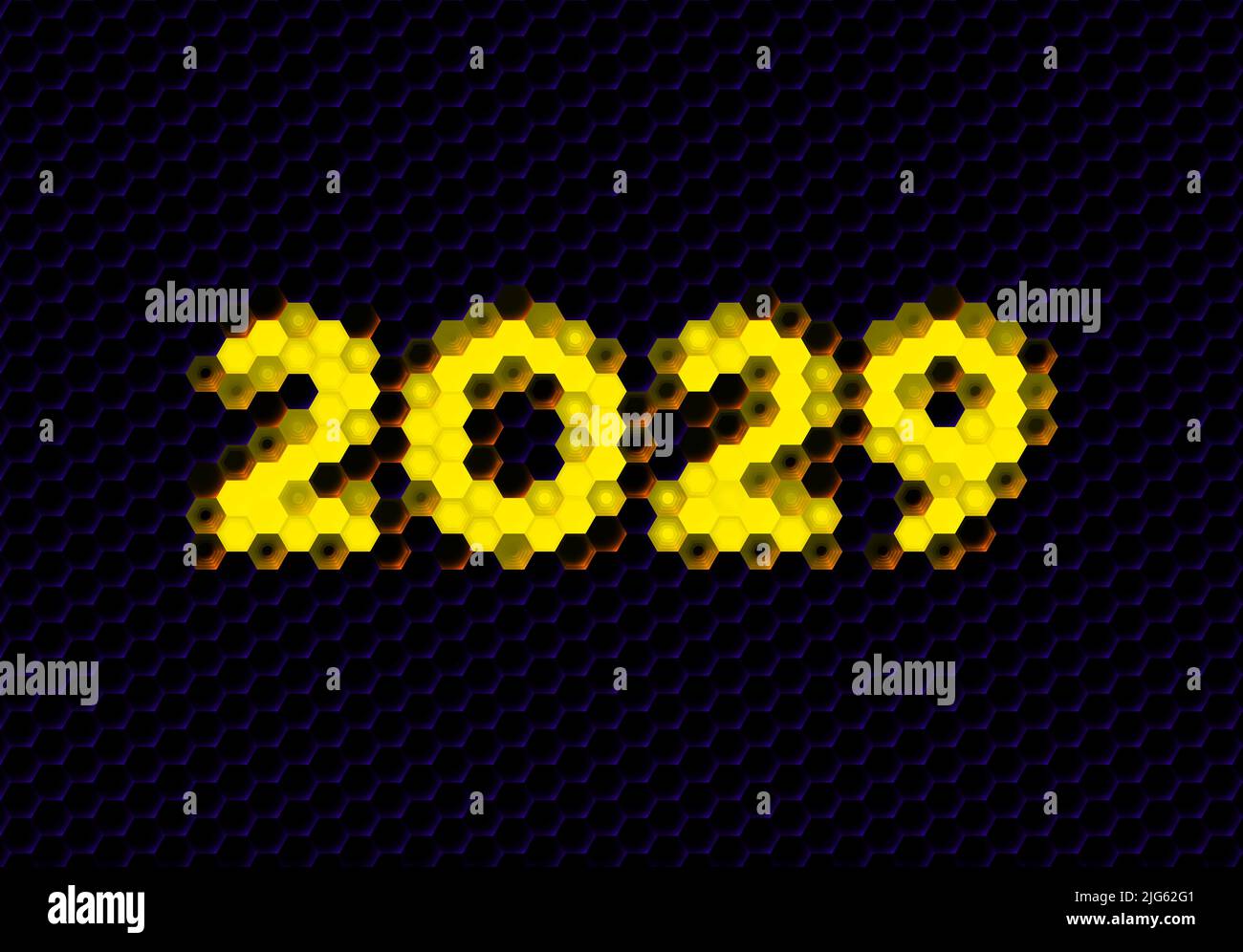 Sign of the 2029 year with hex pixel grid. New Years number or digits ...
