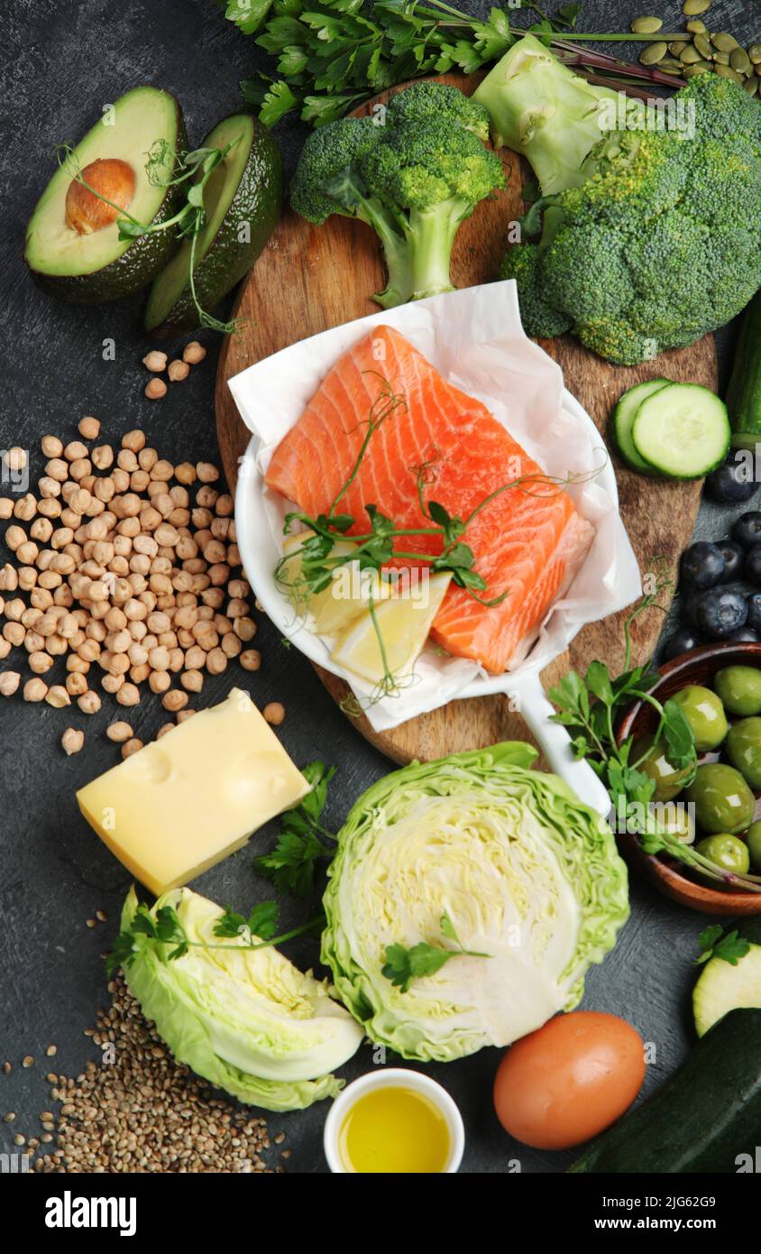 Dash flexitarian mediterranean diet on dark background. Healthy food ...