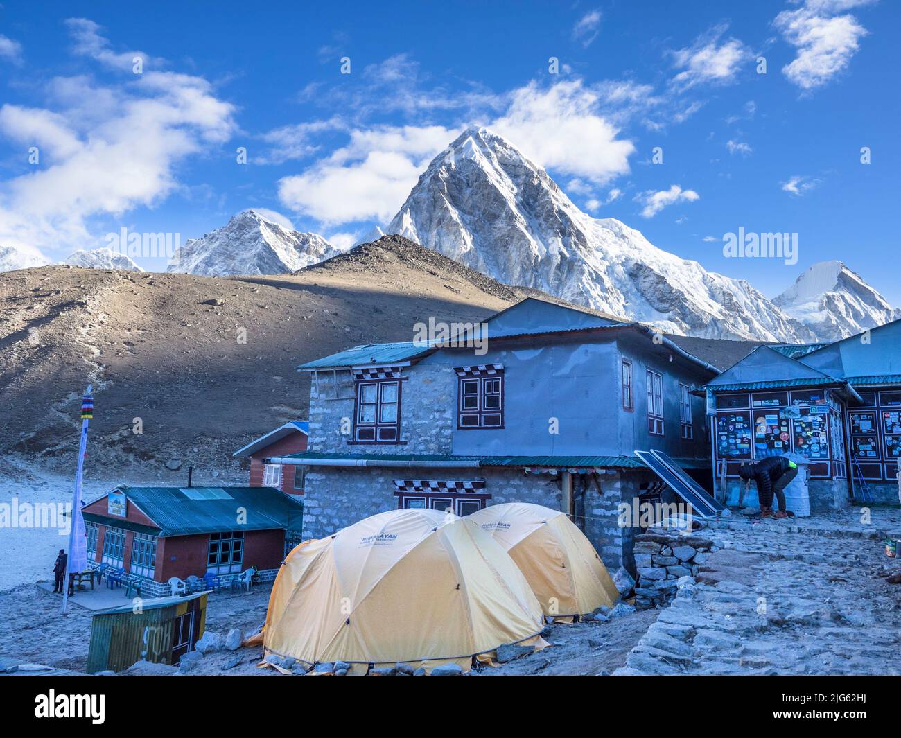 Khangri Shar (6702m) Pumori (7138m) and Lingtren (6714m) rising above ...