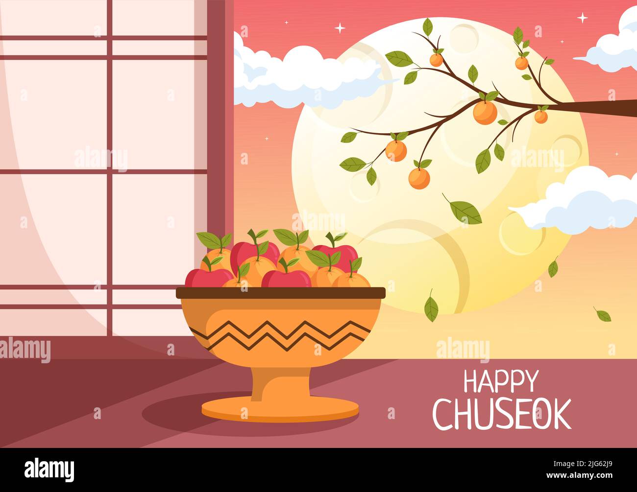 Happy Chuseok Day in Korea for Thanksgiving with Calligraphy Text, Full ...