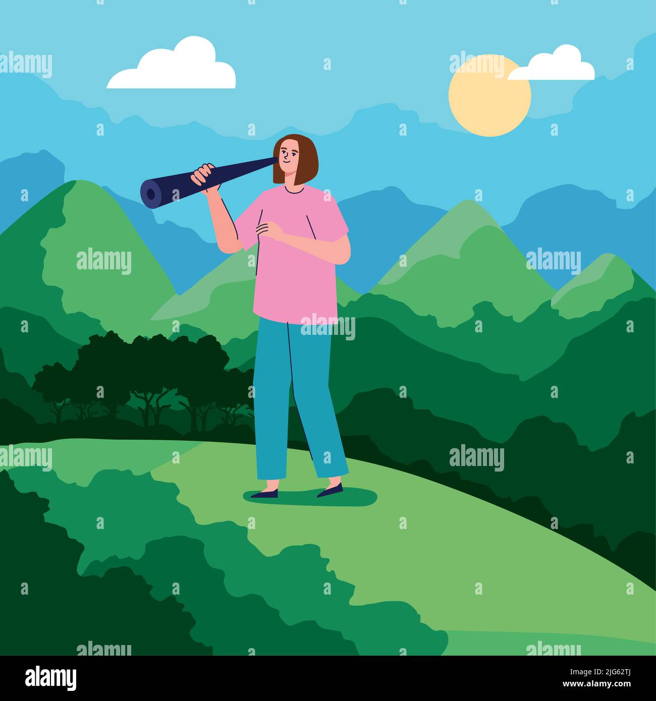 Woman using telescope Stock Vector Images - Alamy