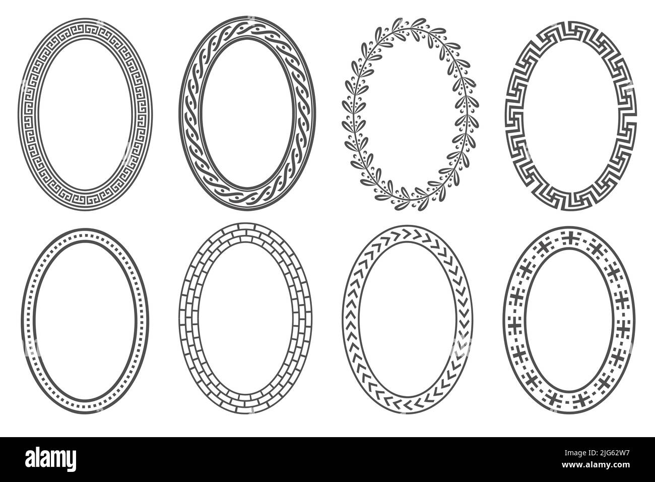 Greek key oval frame set. Circle borders with meander ornaments ...
