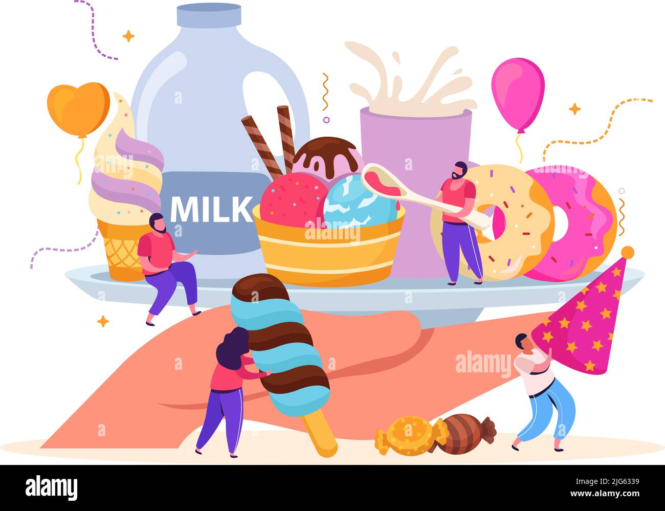 Flat colorful composition with human hand holding plate with assorted ...