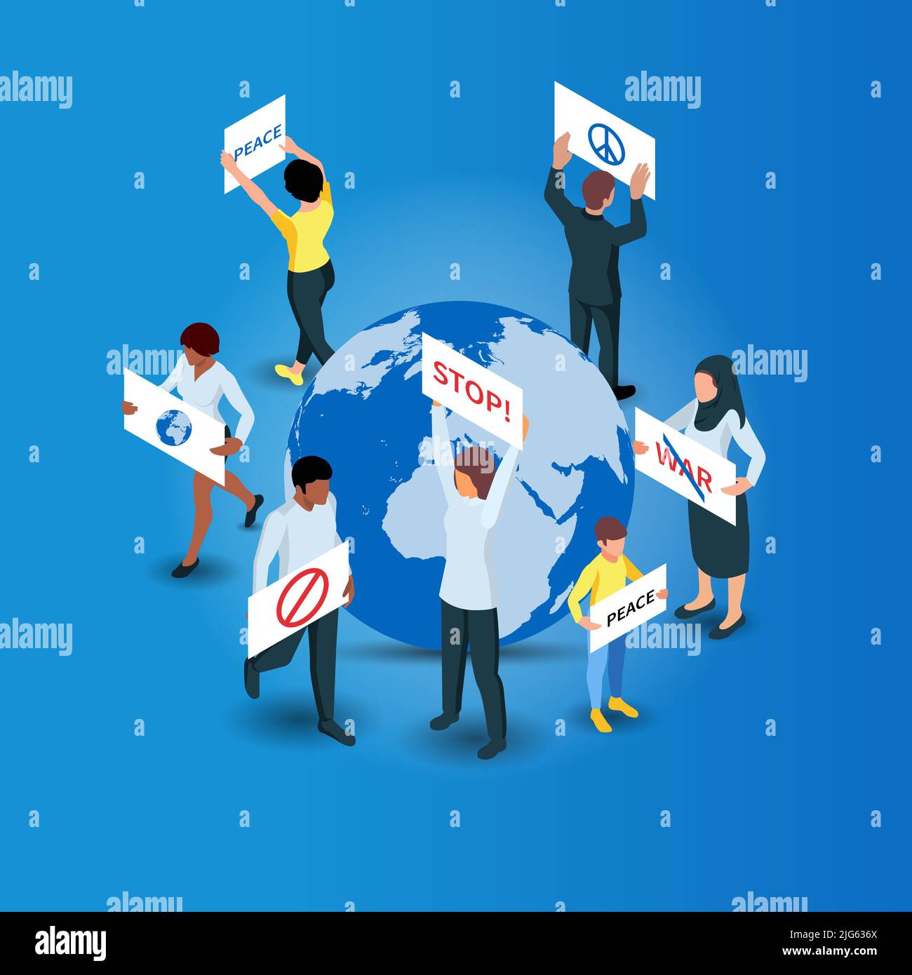 People for peace isometric background with protesting crowd with ...