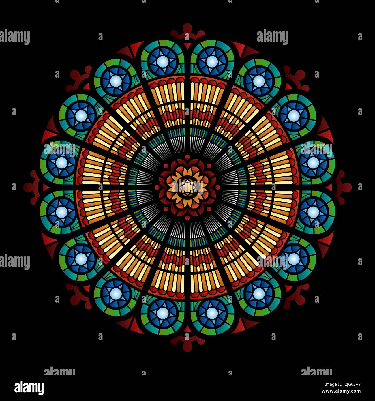 Circle multicolored stained glass mosaic window of the cathedral flat ...