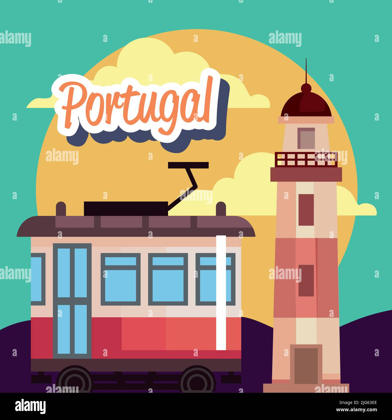 portugal lettering with tram and lighthouse Stock Vector Image & Art ...