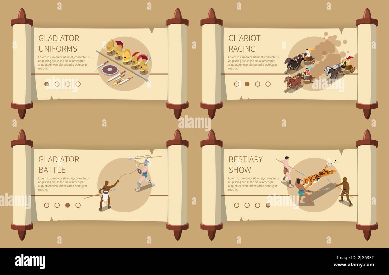 Roman gladiators isometric stylized ancient vector illustration with ...