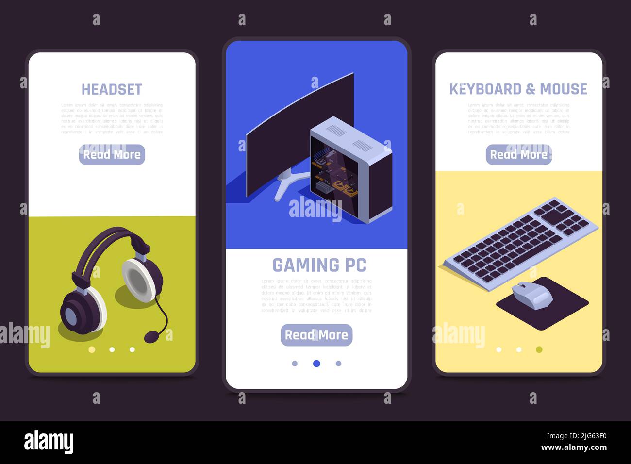 Gaming gadgets online 3 isometric smartphone screens set with headset ...