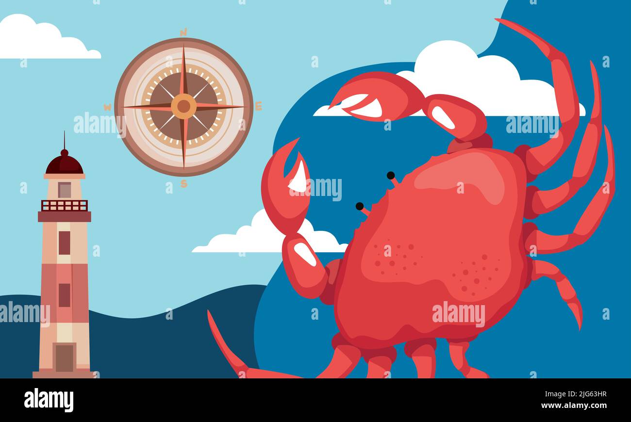 lighthouse with crab and compass Stock Vector Image & Art - Alamy