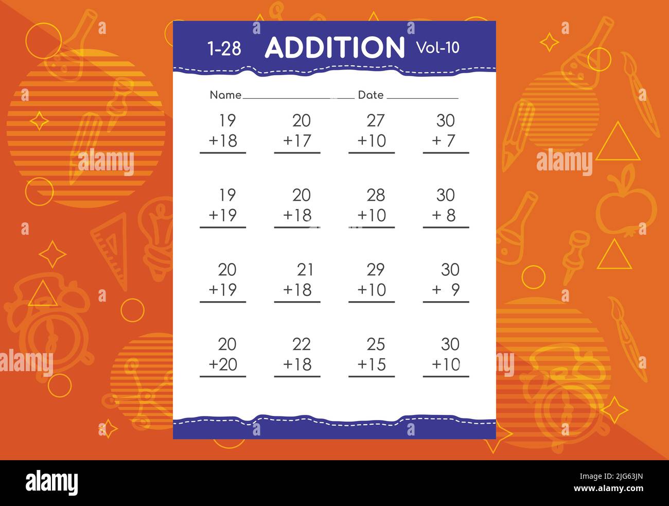 Basic math addition for kids. An educational worksheet for kids. Vector ...