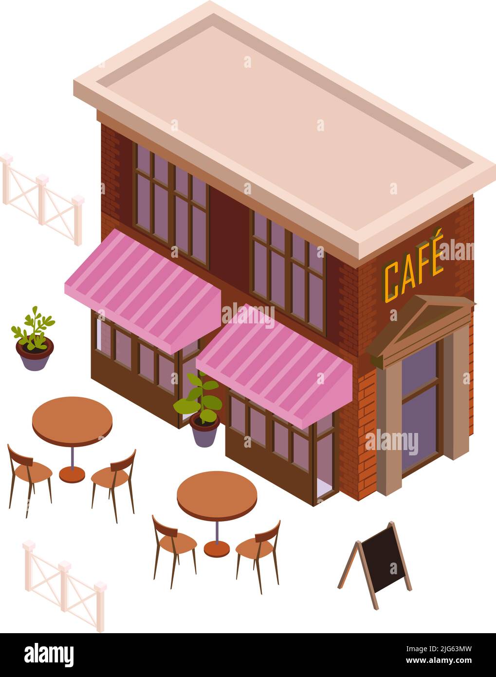 Restaurant and cafeteria interior isometric composition with isolated ...