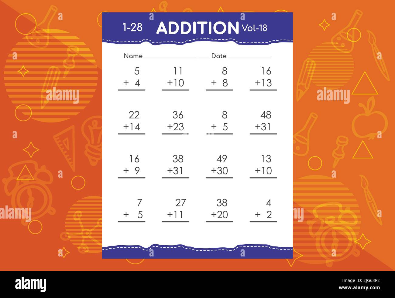 Basic math addition for kids. An educational worksheet for kids. Vector ...