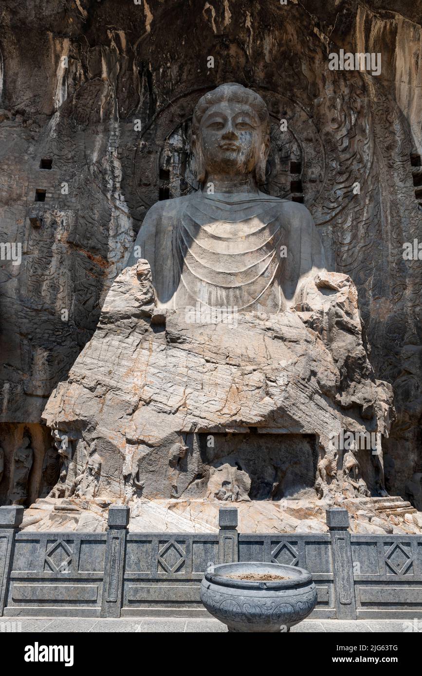 Fengxian Cave statues of Longmen Grottoes (Longmen Caves). The complex ...