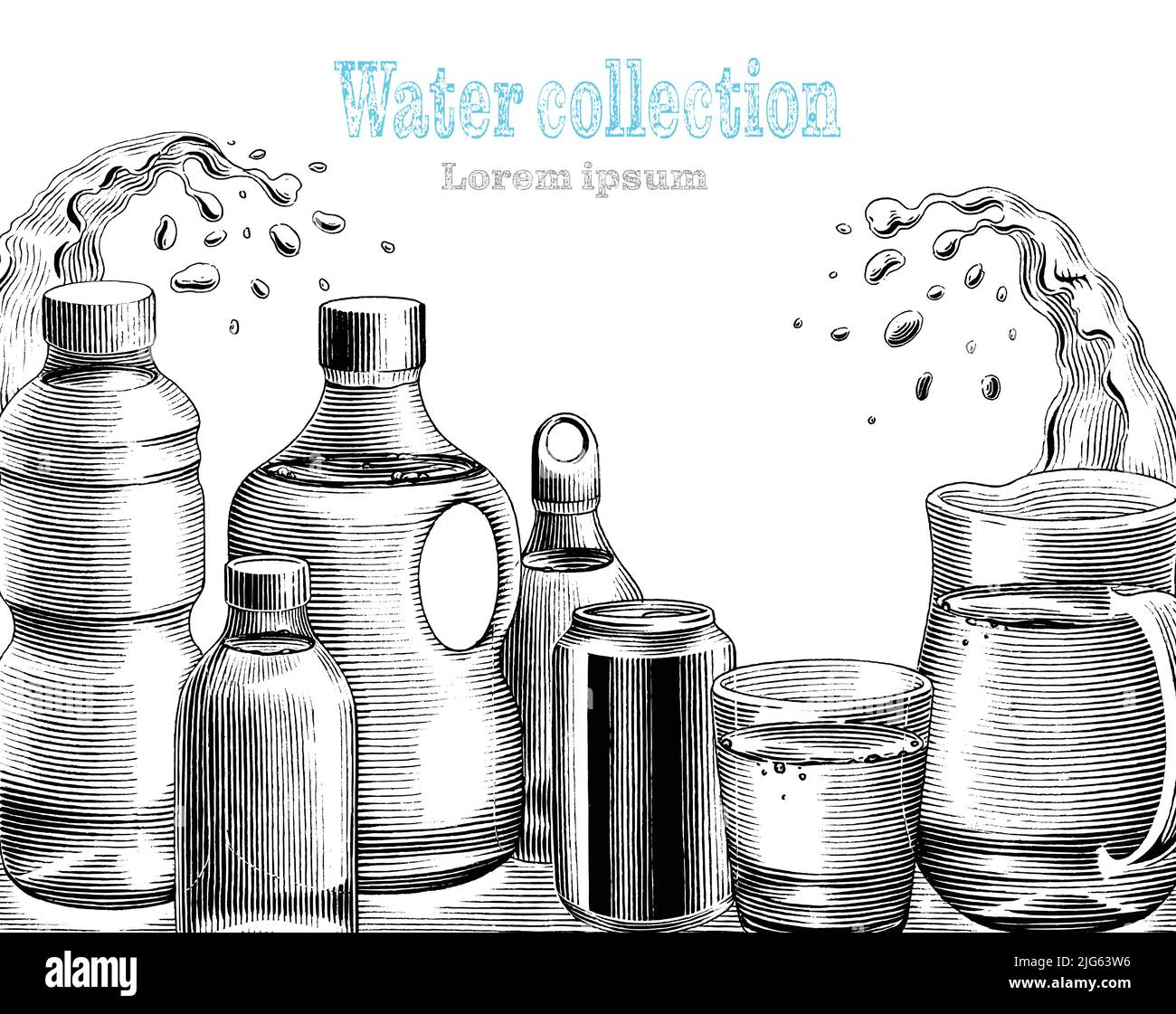 Water collection hand drawing engraving style clip art Stock Vector ...